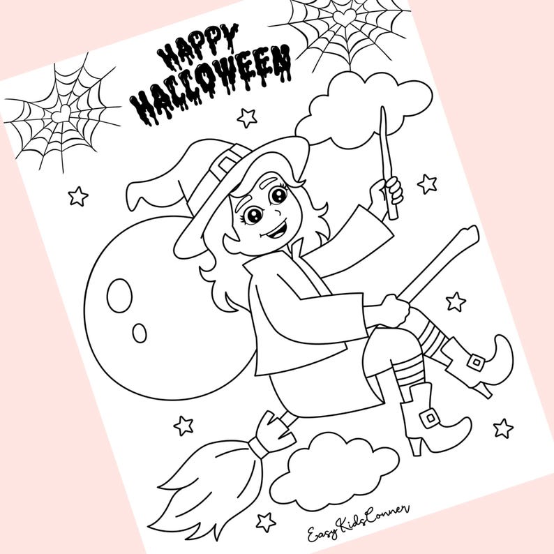 Spooky Halloween Coloring Book for Kids, Witch Coloring Pages Printable ...