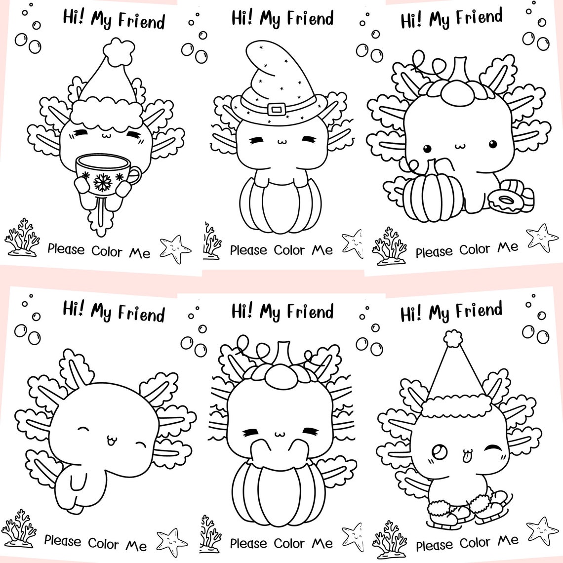 Cute Axolotl Coloring Page, Printable Coloring Sheets for Kindergarten ...