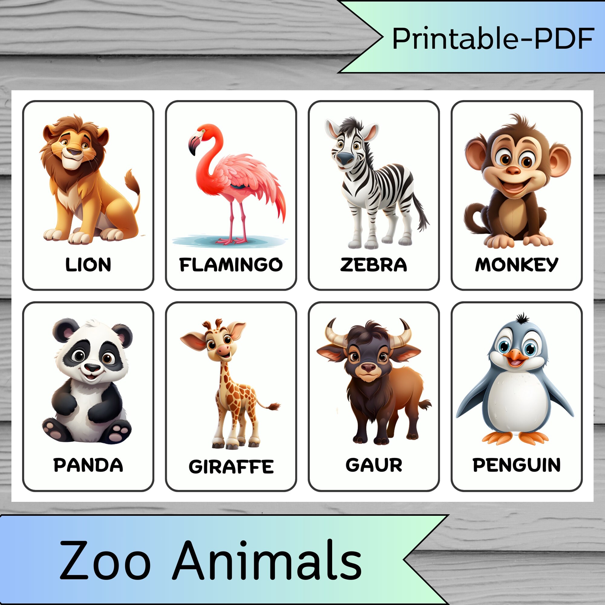 16 Zoo Animals Cards, Flashcards for Kids, Printable Flash Cards ...