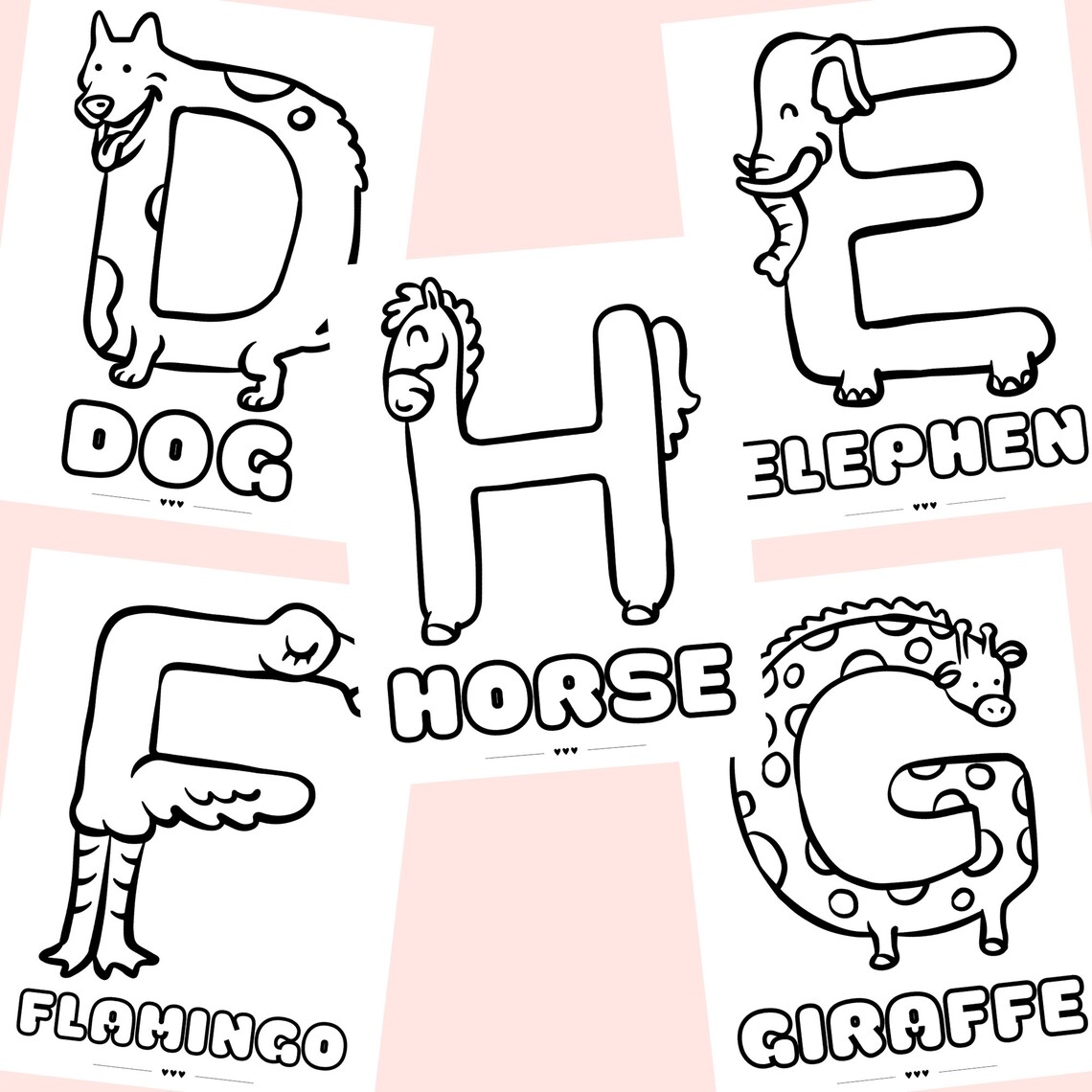 ABC Animals and Words Coloring Pages for Toddlers, Printable Bold and ...