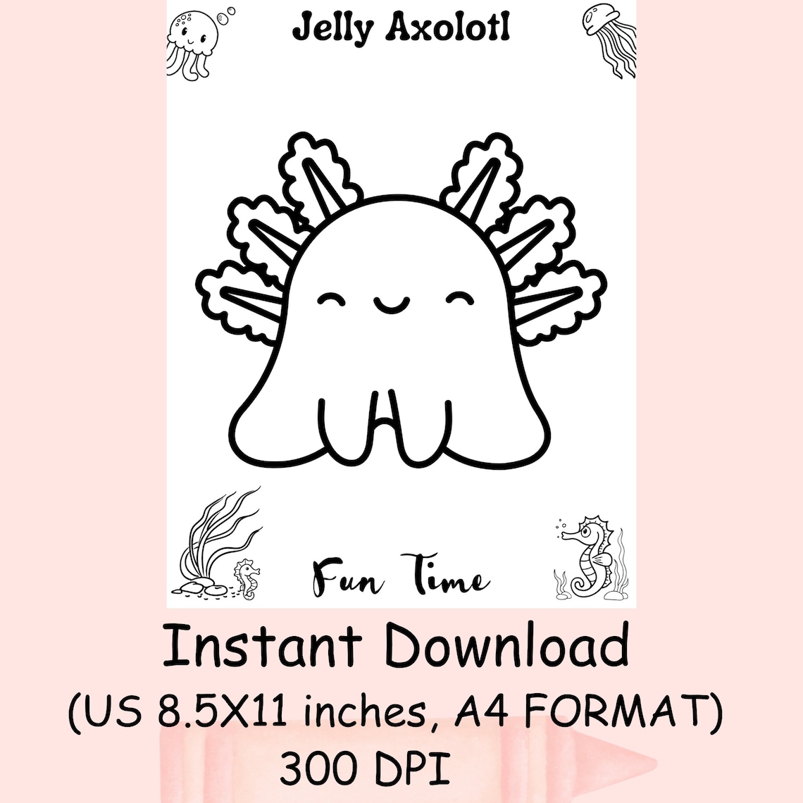Cute Axolotl Coloring Page, Printable Coloring Sheets for Kindergarten ...