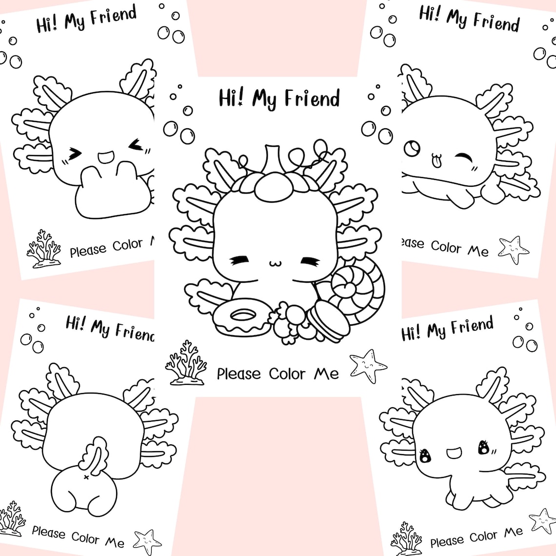 Cute Axolotl Coloring Page, Printable Coloring Sheets for Kindergarten ...