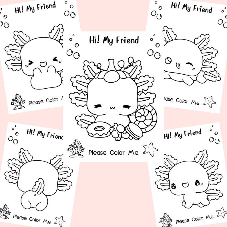 Cute Axolotl Coloring Page, Printable Coloring Sheets for Kindergarten ...