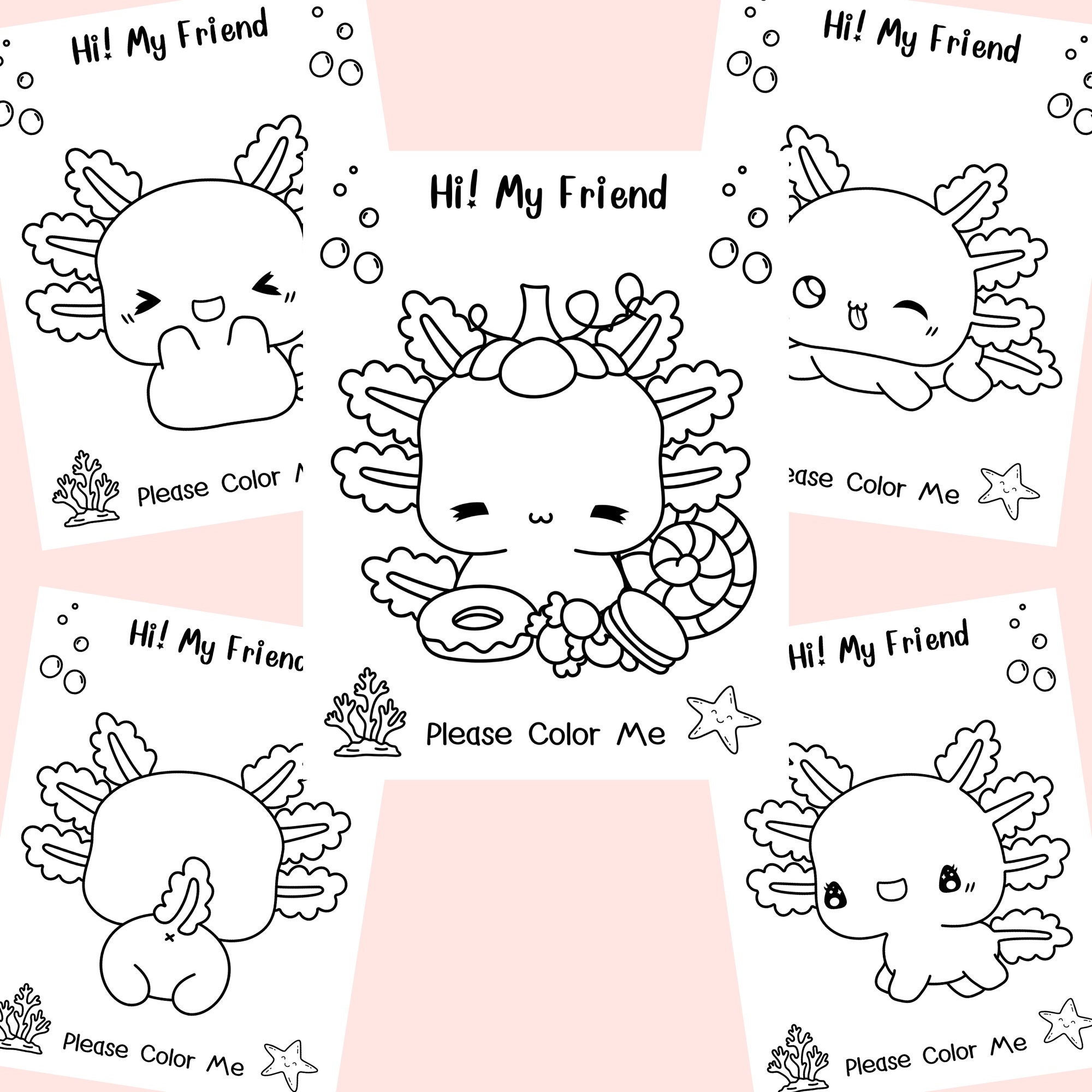 Cute Axolotl Coloring Page, Printable Coloring Sheets for Kindergarten ...