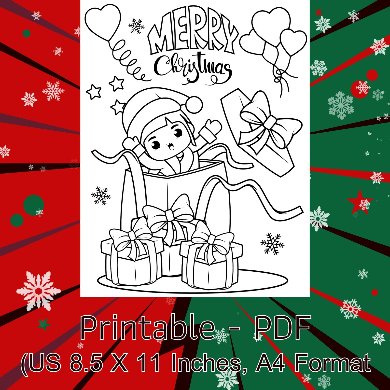 Christmas Coloring Pages for Kids, Christmas Kawaii Girl Coloring Pages ...