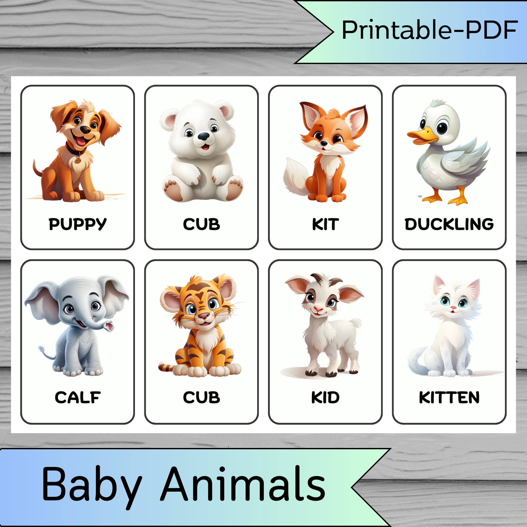 16 Baby Animal Cards Flashcards for Kids Printable Flash - Etsy