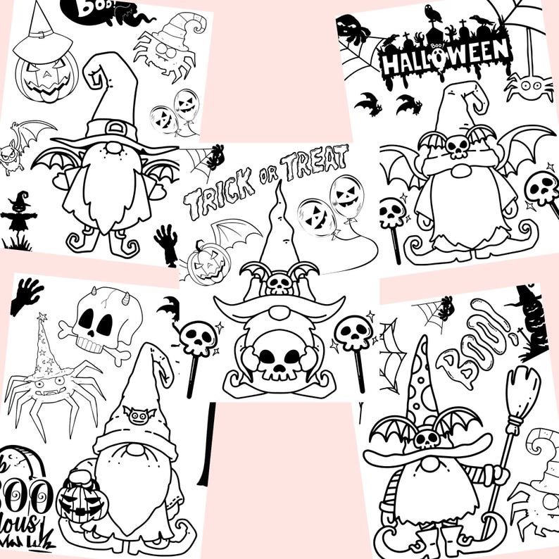 Gnome Coloring Pages, Spooky Halloween Coloring Book for Kids, Coloring ...