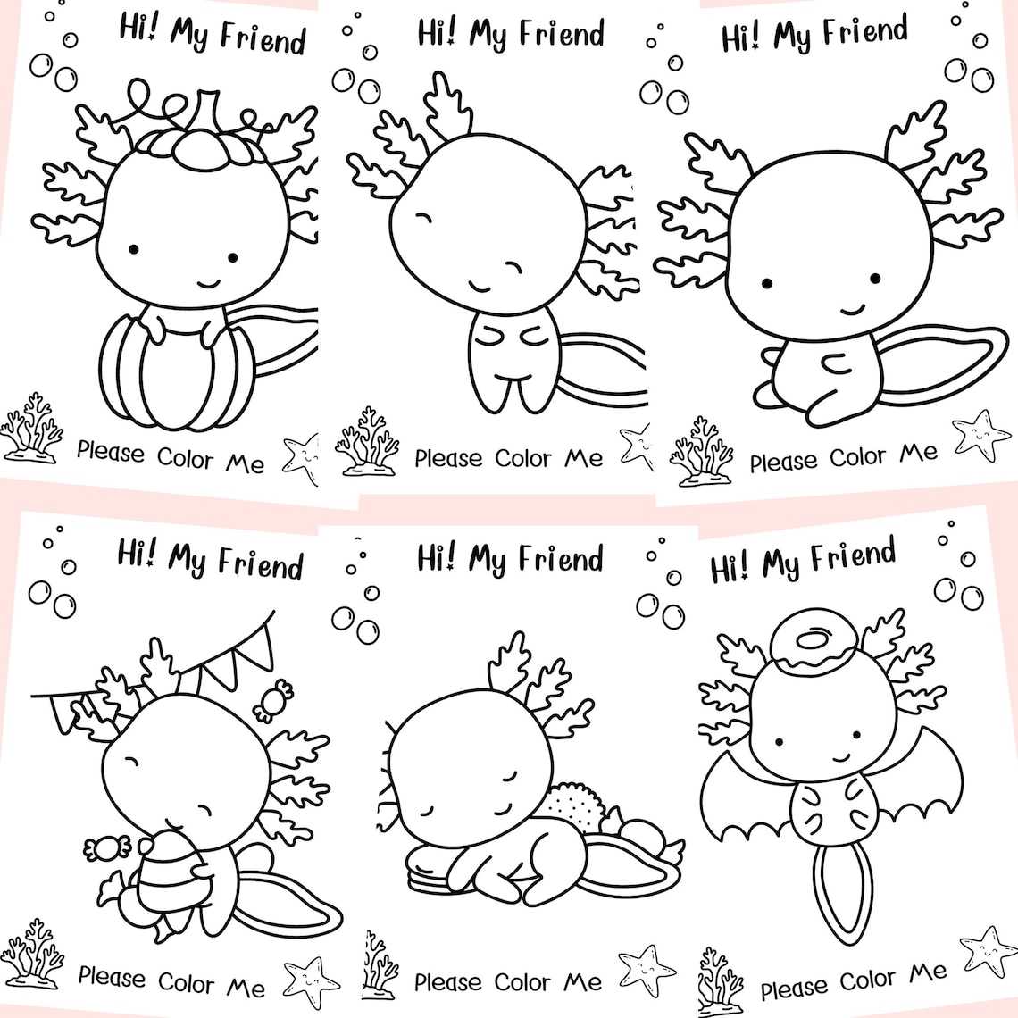 Cute Axolotl Coloring Page, Printable Coloring Sheets for Kindergarten ...