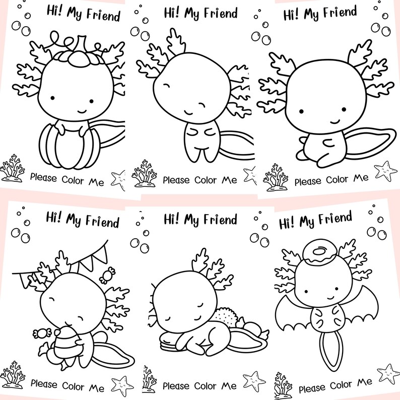 Cute Axolotl Coloring Page, Printable Coloring Sheets for Kindergarten ...