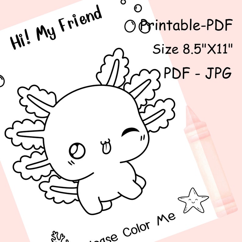 Cute Axolotl Coloring Page, Printable Coloring Sheets for Kindergarten ...