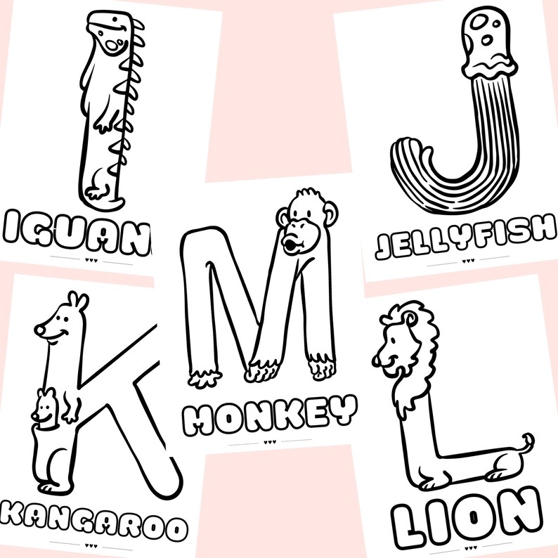ABC Animals and Words Coloring Pages for Toddlers, Printable Bold and ...