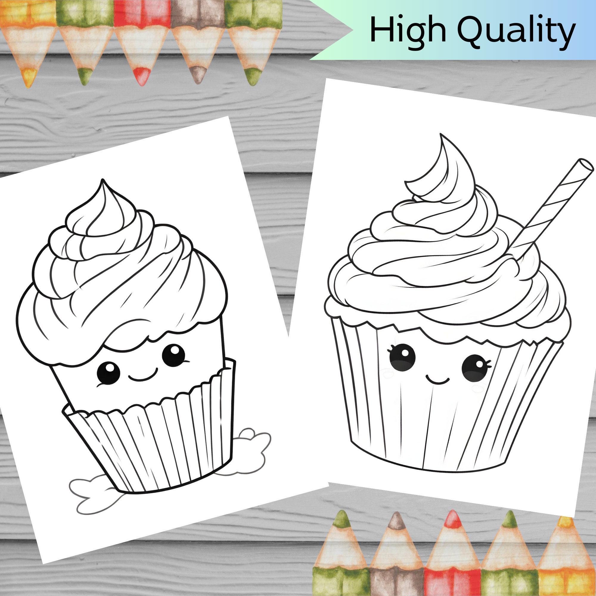 Kawaii Cupcakes Coloring Pages, Game Printable for Kids, Printable ...