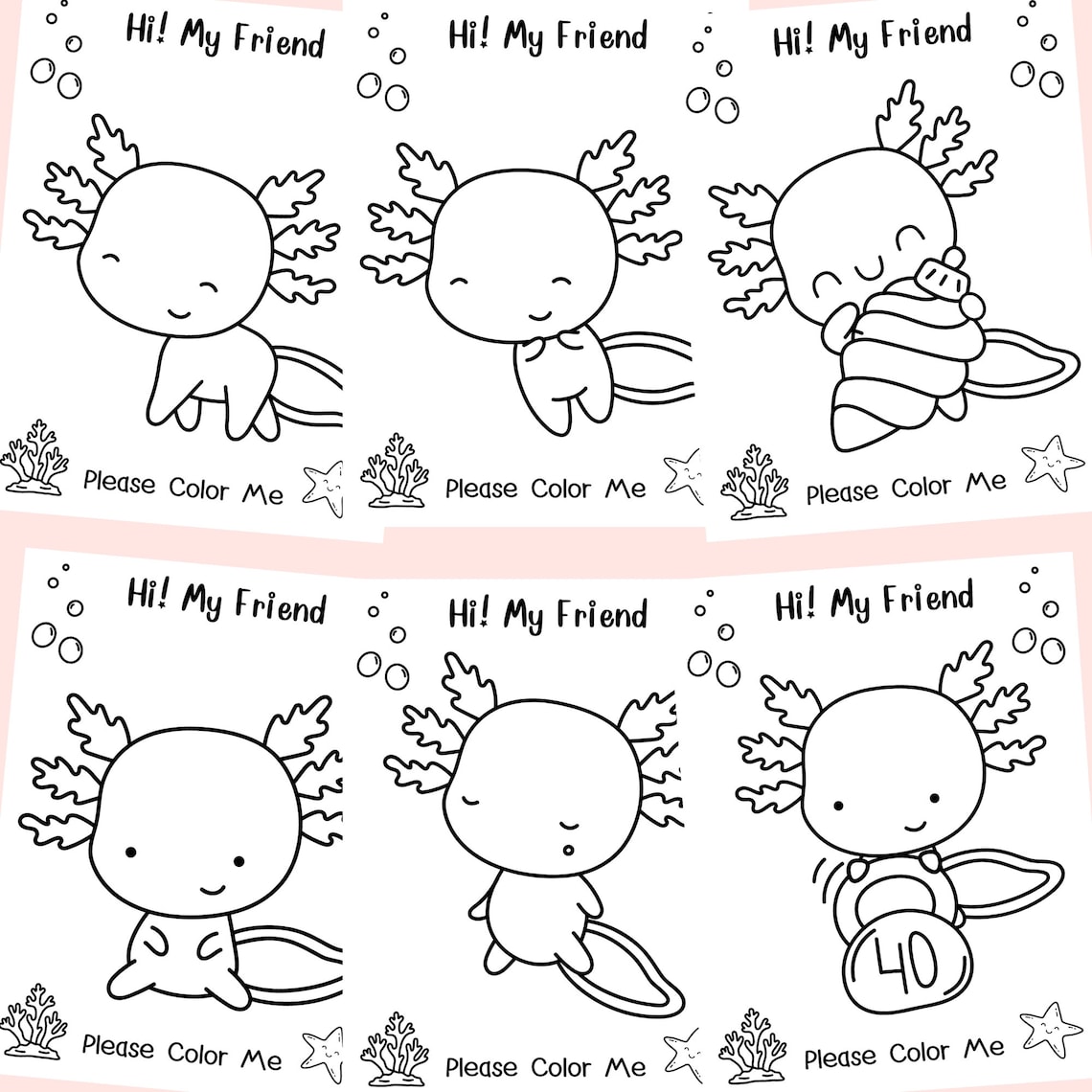 Cute Axolotl Coloring Page, Printable Coloring Sheets for Kindergarten ...