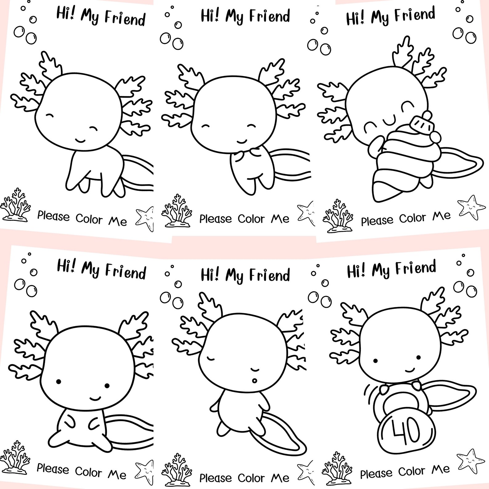 Cute Axolotl Coloring Page, Printable Coloring Sheets for Kindergarten ...
