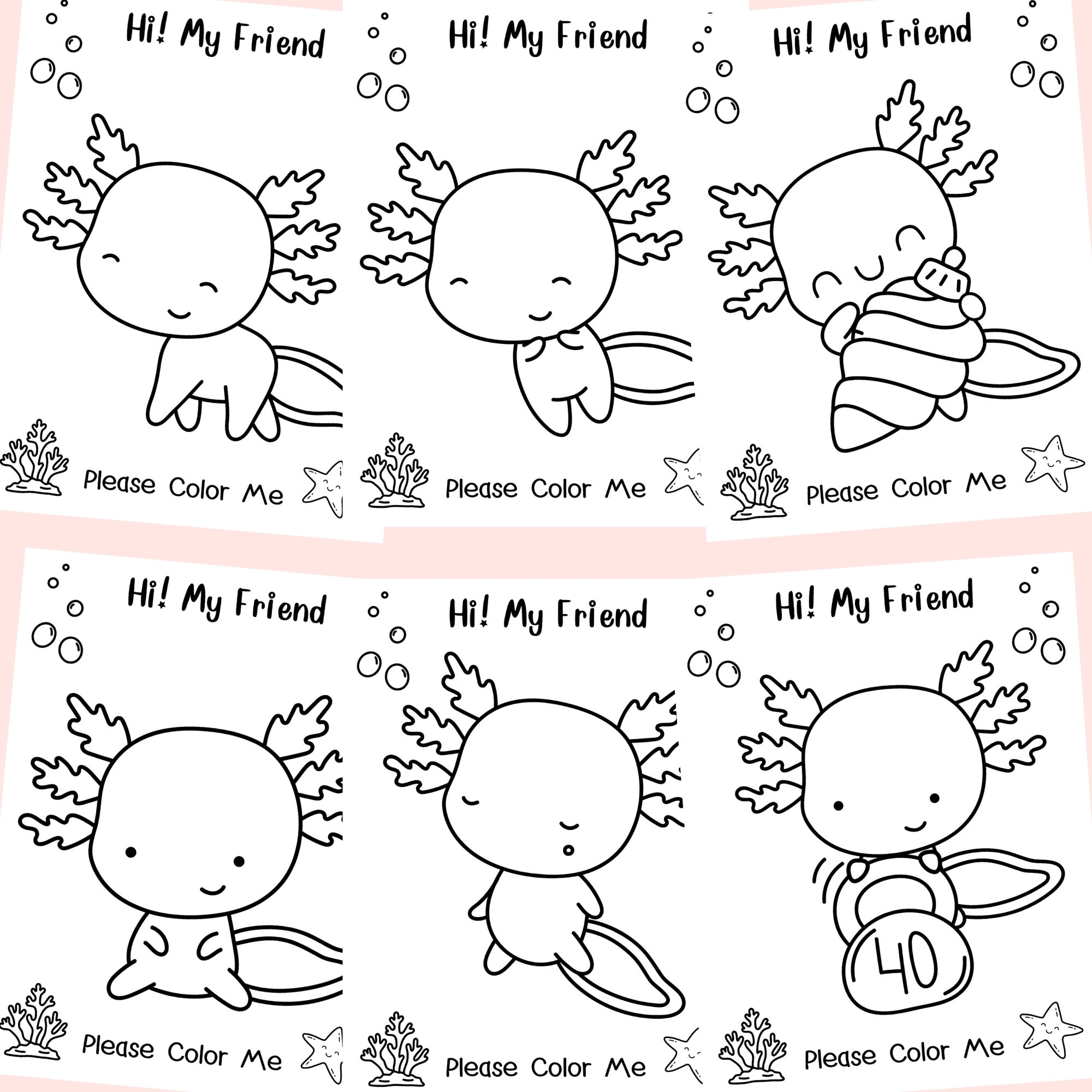 Cute Axolotl Coloring Page, Printable Coloring Sheets for Kindergarten ...