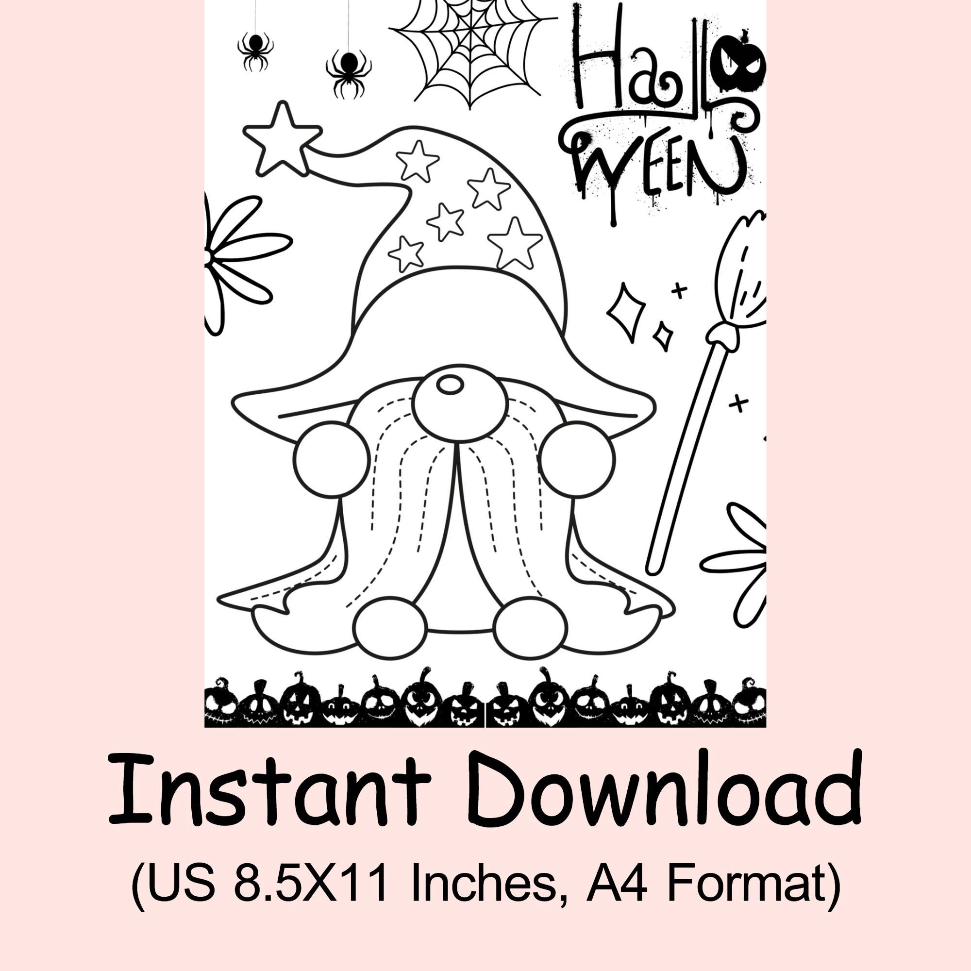 Gnome Coloring Pages, Kawaii Halloween Coloring Book for Kids, Coloring ...