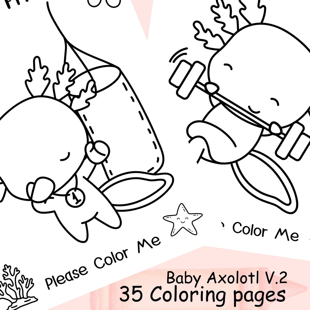 Cute Axolotl Coloring Page, Printable Coloring Sheets for Kindergarten ...