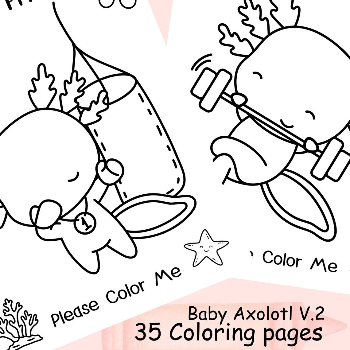 Cute Axolotl Coloring Page, Printable Coloring Sheets for Kindergarten ...