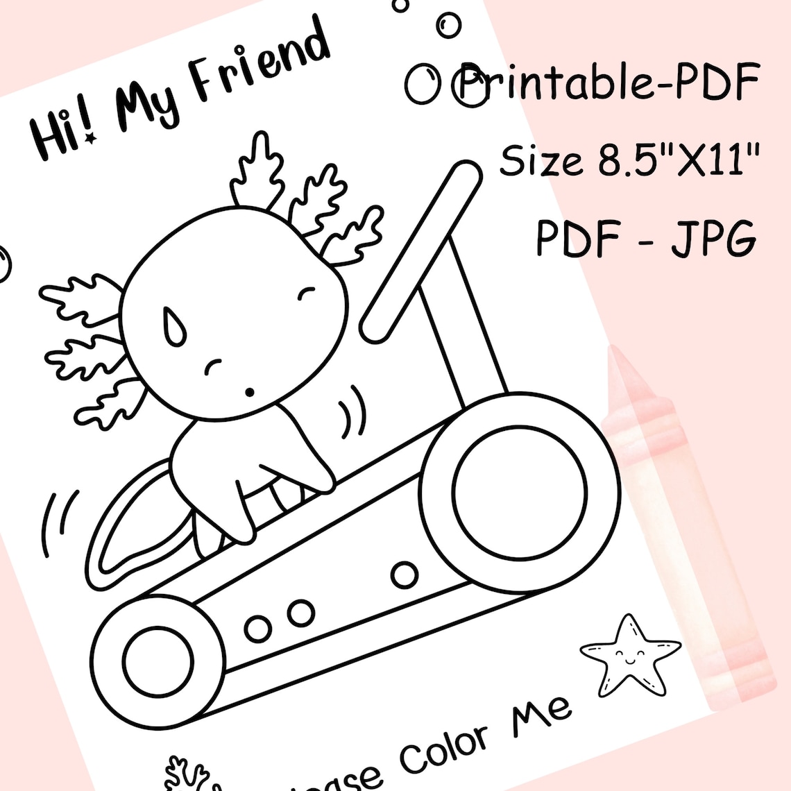 Cute Axolotl Coloring Page, Printable Coloring Sheets for Kindergarten ...