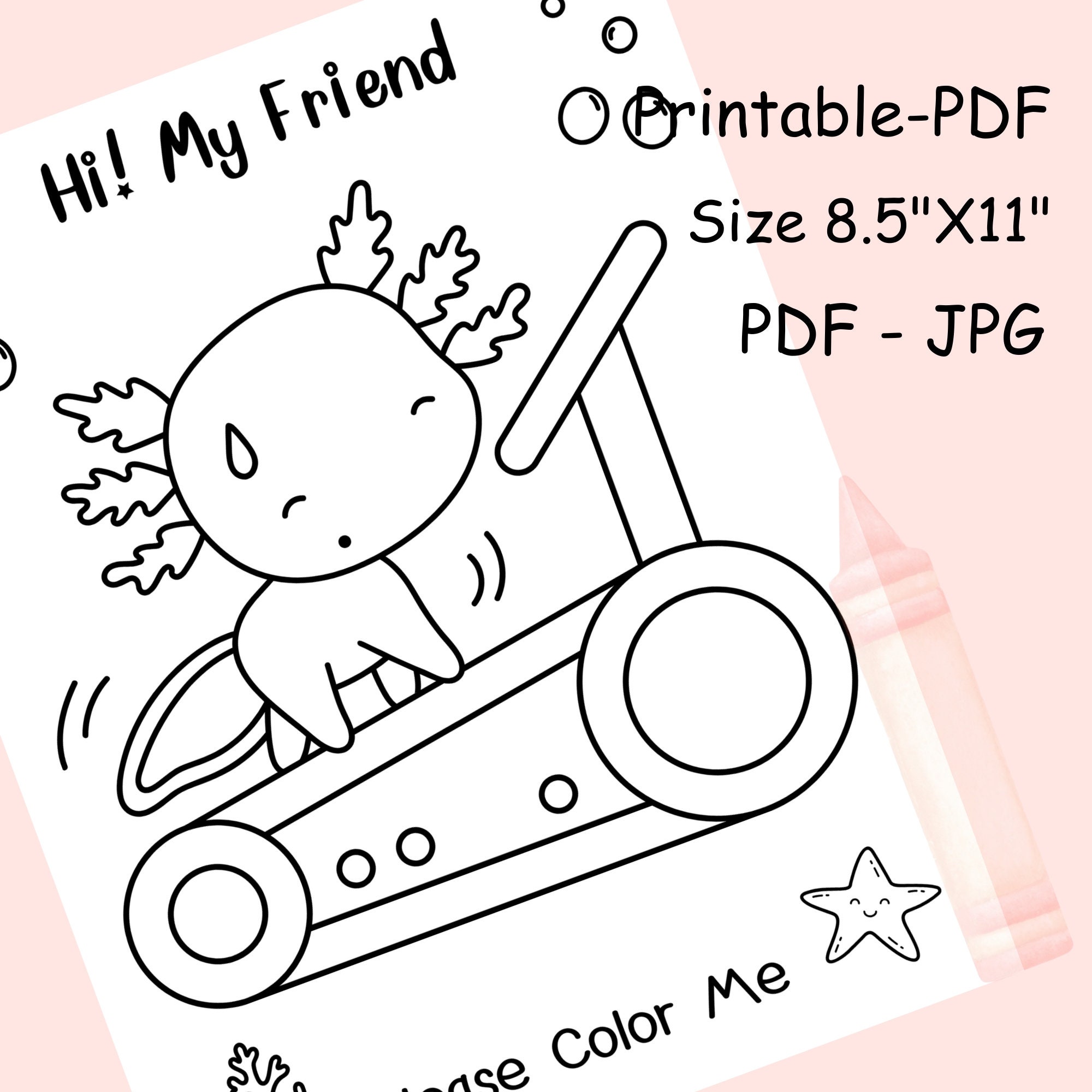 Cute Axolotl Coloring Page, Printable Coloring Sheets for Kindergarten ...