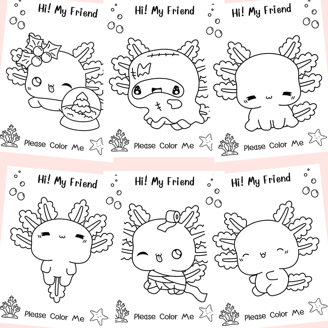 Cute Axolotl Coloring Page, Printable Coloring Sheets for Kindergarten ...