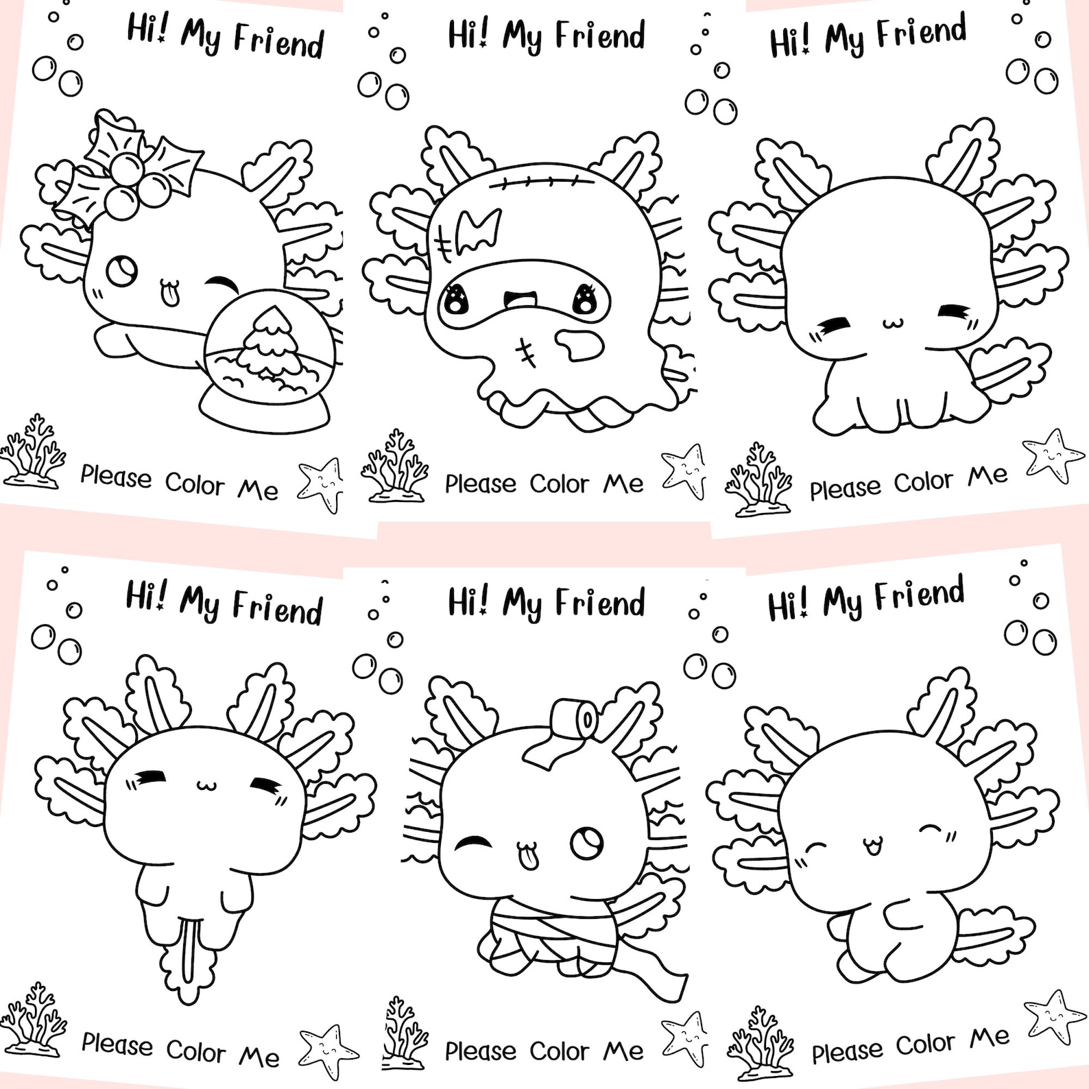 Cute Axolotl Coloring Page, Printable Coloring Sheets for Kindergarten ...