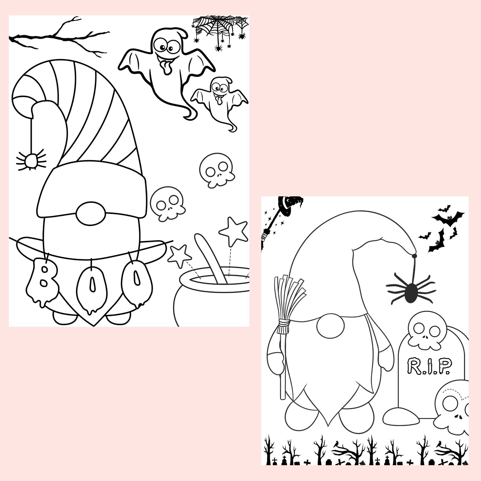 Gnome Coloring Pages, Kawaii Halloween Coloring Book for Kids, Coloring ...