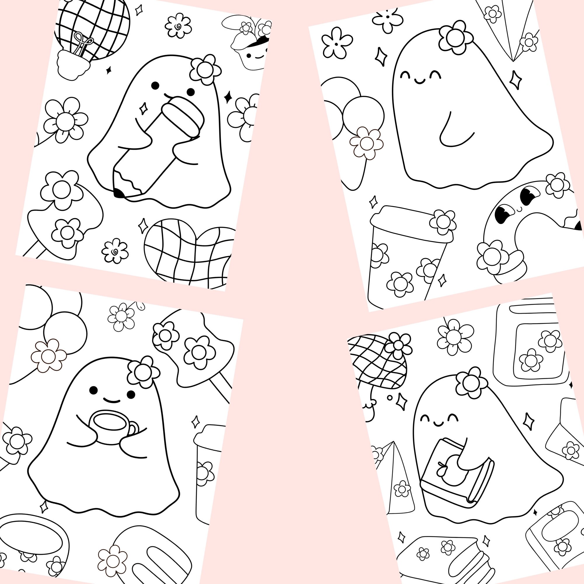 Kawaii Halloween Coloring Book for Kids and Girls, Easy Designs for ...