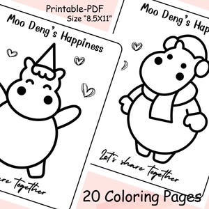 Moo Deng Hippo Coloring Pages for Kids and Preschoolers, Bold and Easy ...