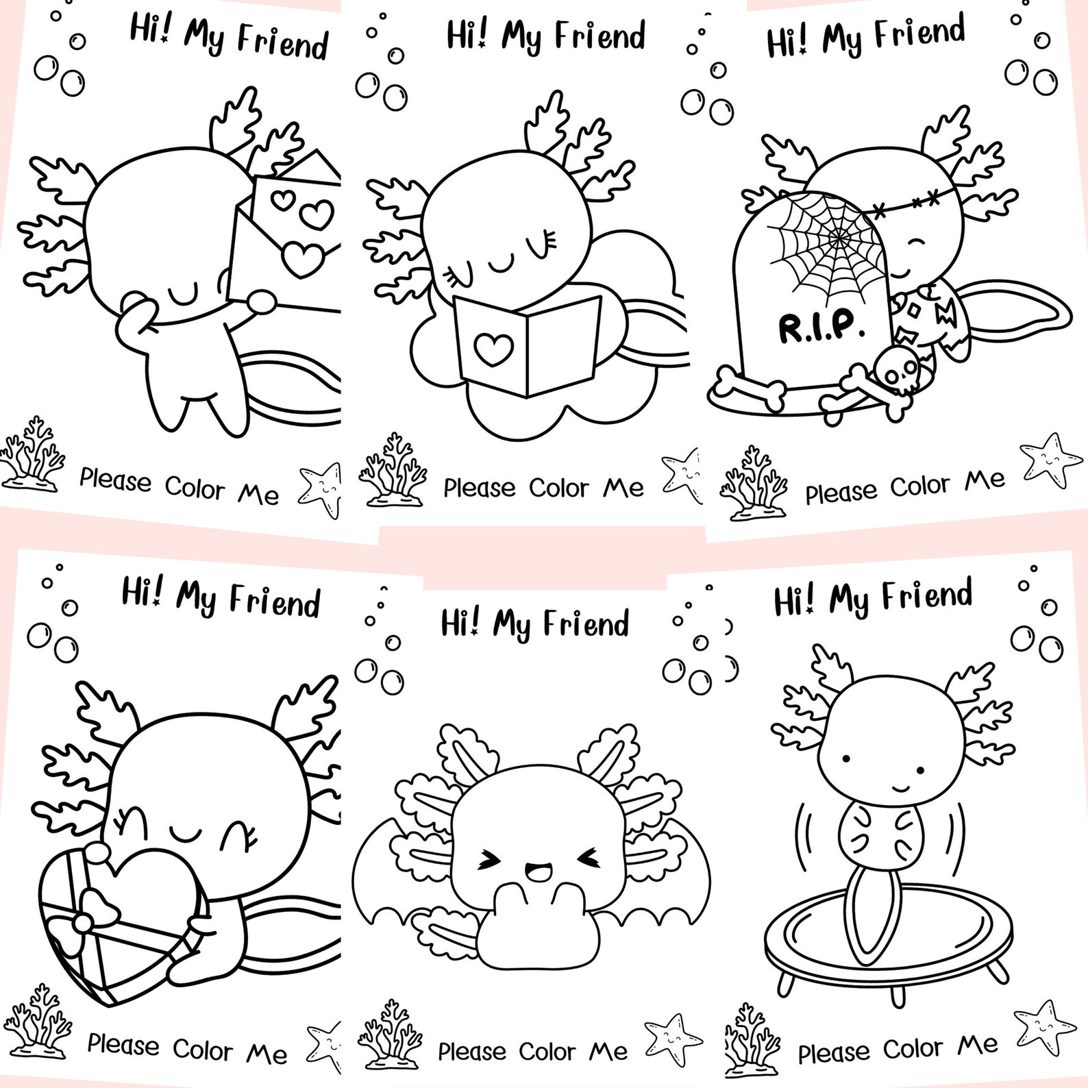 Cute Axolotl Coloring Page, Printable Coloring Sheets for Kindergarten ...