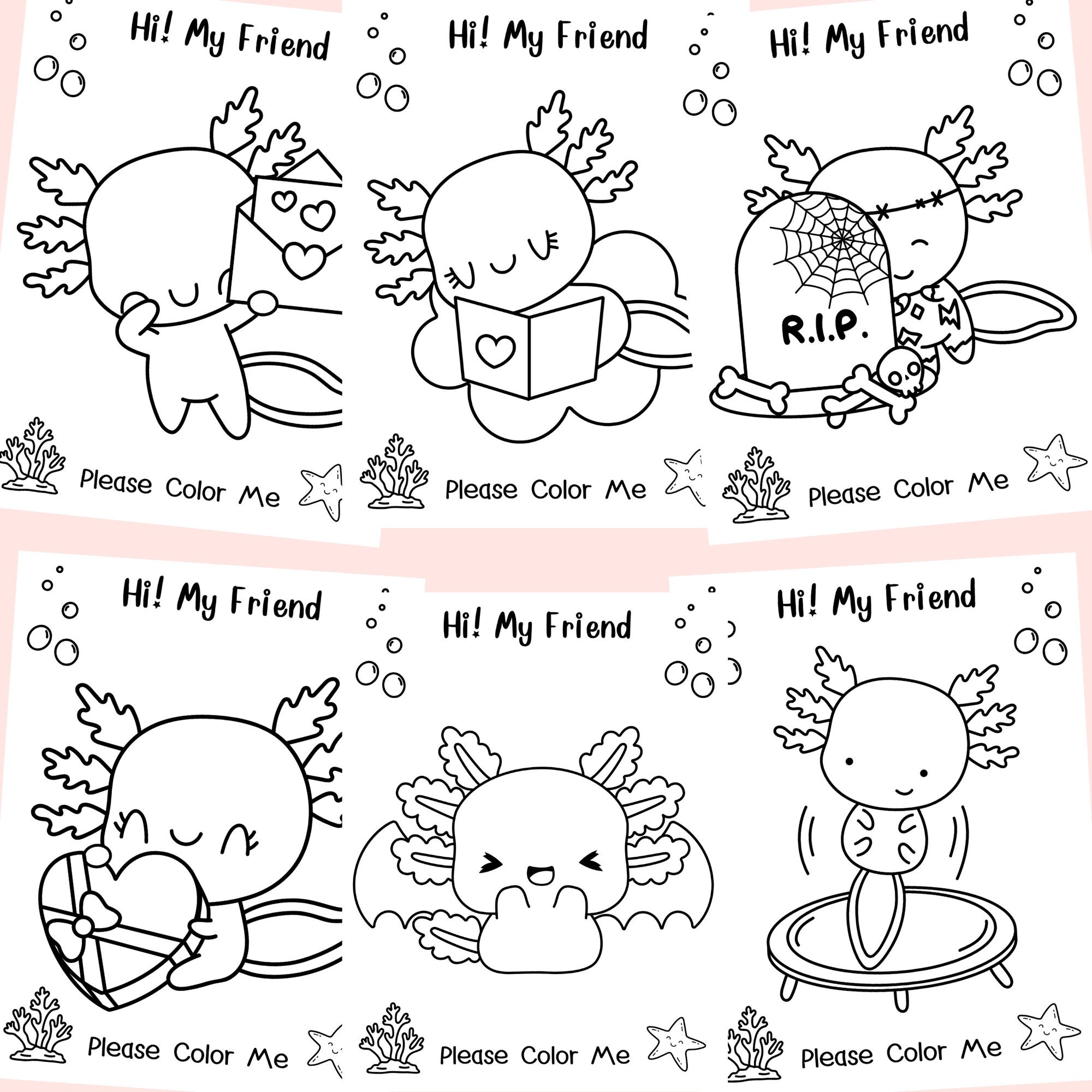 Cute Axolotl Coloring Page, Printable Coloring Sheets for Kindergarten ...