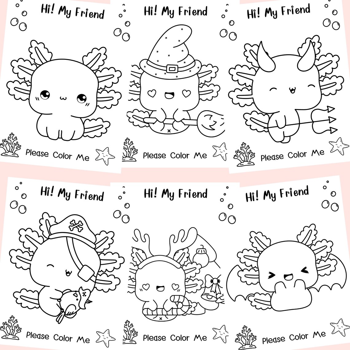 Cute Axolotl Coloring Page, Printable Coloring Sheets for Kindergarten ...