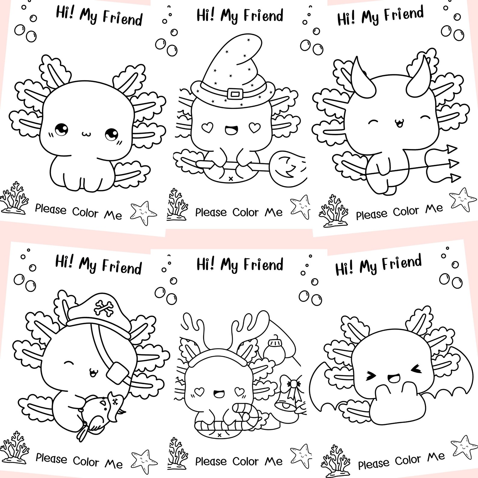 Cute Axolotl Coloring Page, Printable Coloring Sheets for Kindergarten ...