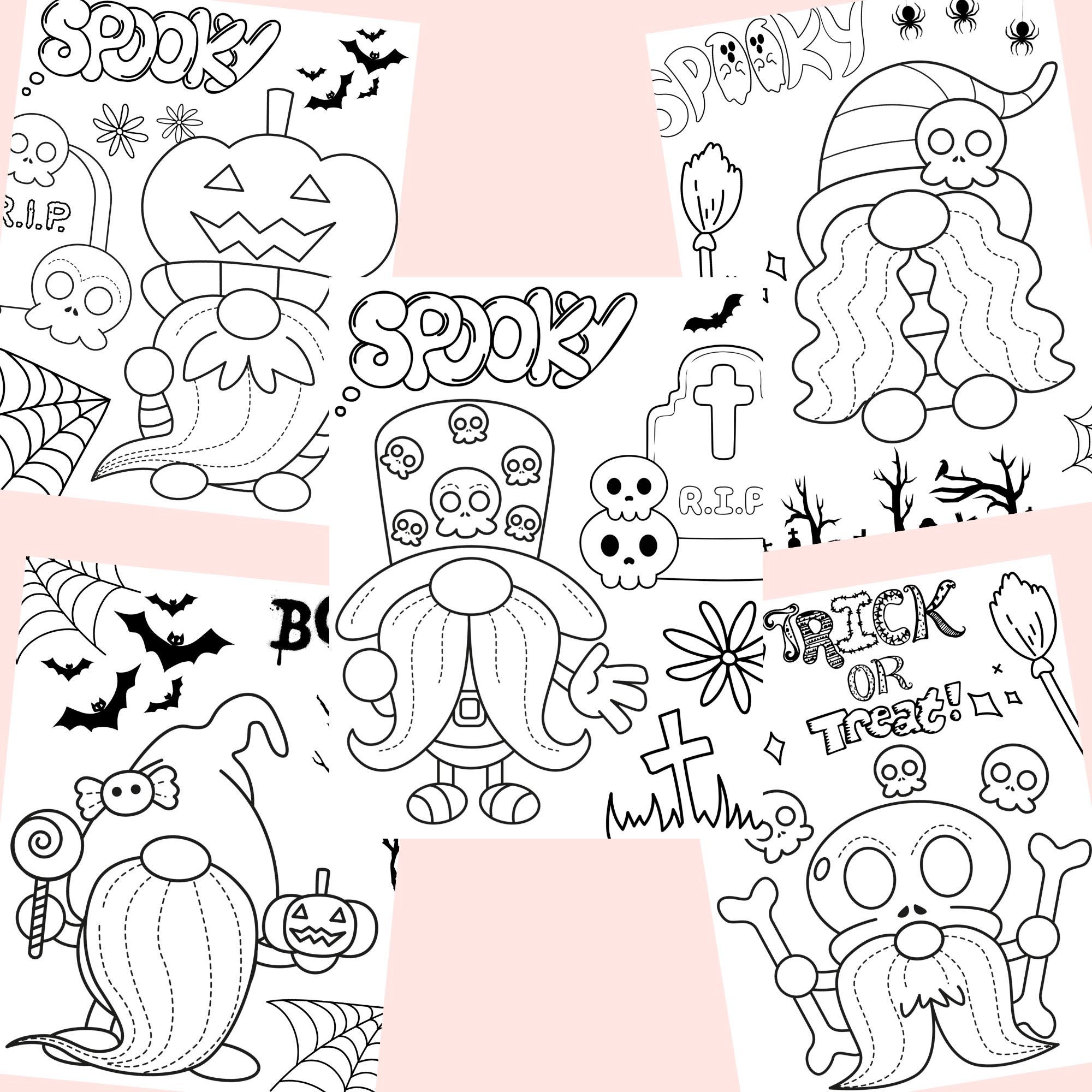Gnome Coloring Pages, Kawaii Halloween Coloring Book for Kids, Coloring ...