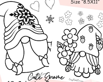 Gnome Coloring Pages, Kawaii Halloween Coloring Book for Kids, Coloring ...