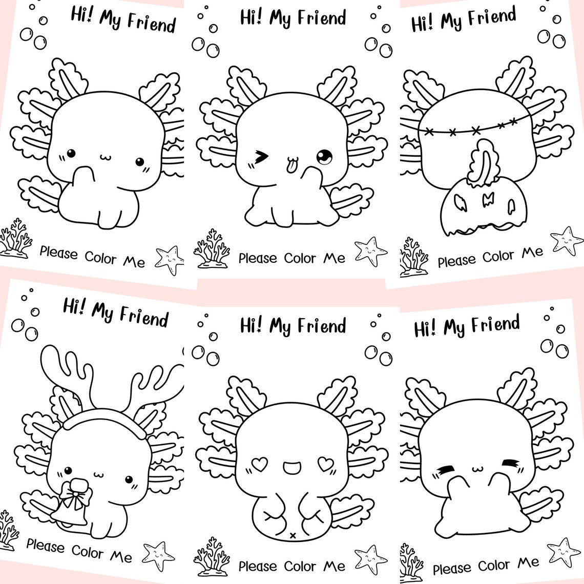 Cute Axolotl Coloring Page, Printable Coloring Sheets for Kindergarten ...
