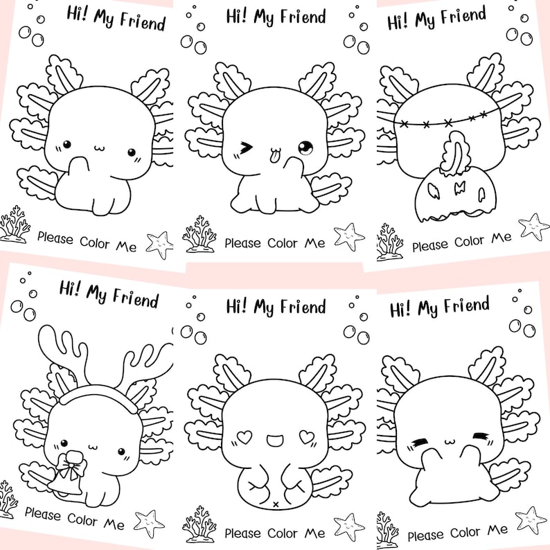 Cute Axolotl Coloring Page, Printable Coloring Sheets for Kindergarten ...