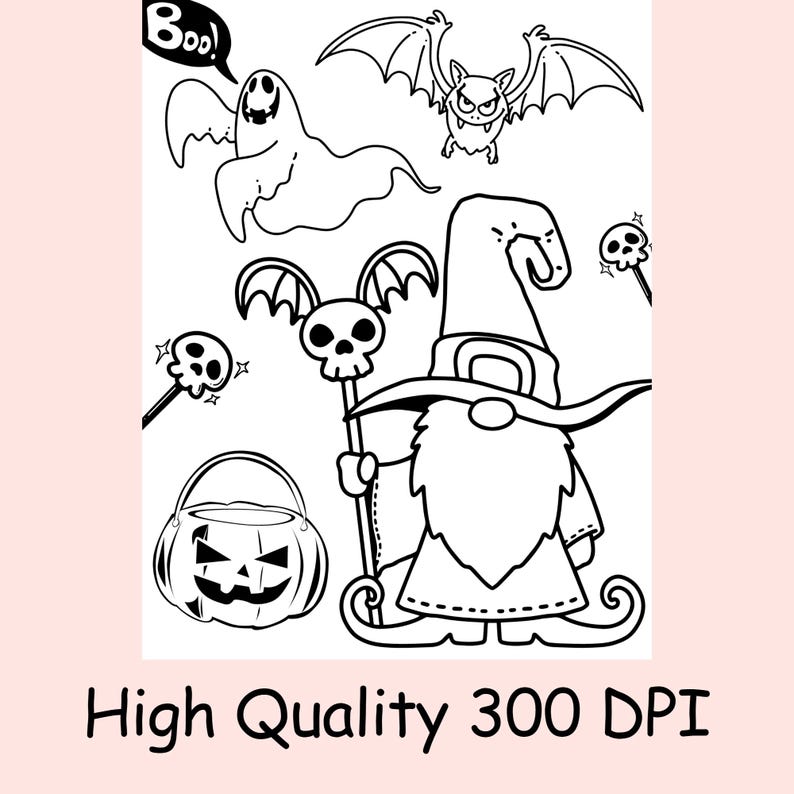 Gnome Coloring Pages, Spooky Halloween Coloring Book for Kids, Coloring ...