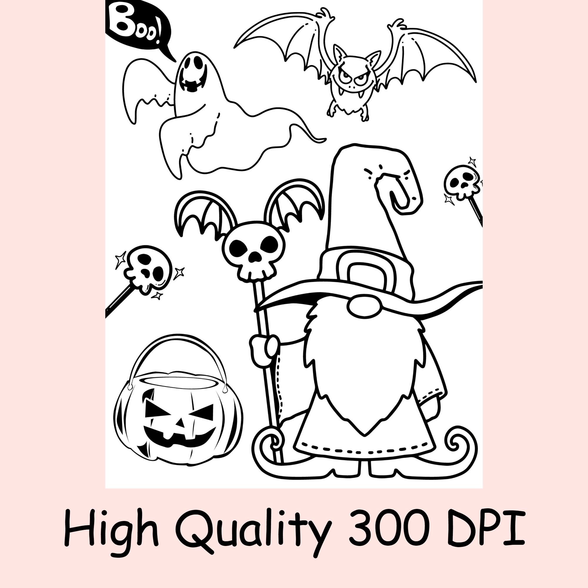 Gnome Coloring Pages, Spooky Halloween Coloring Book for Kids, Coloring ...