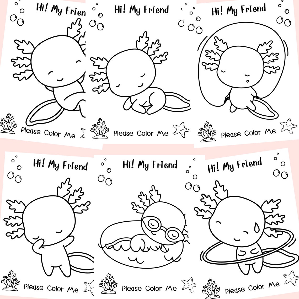 Cute Axolotl Coloring Page, Printable Coloring Sheets for Kindergarten ...