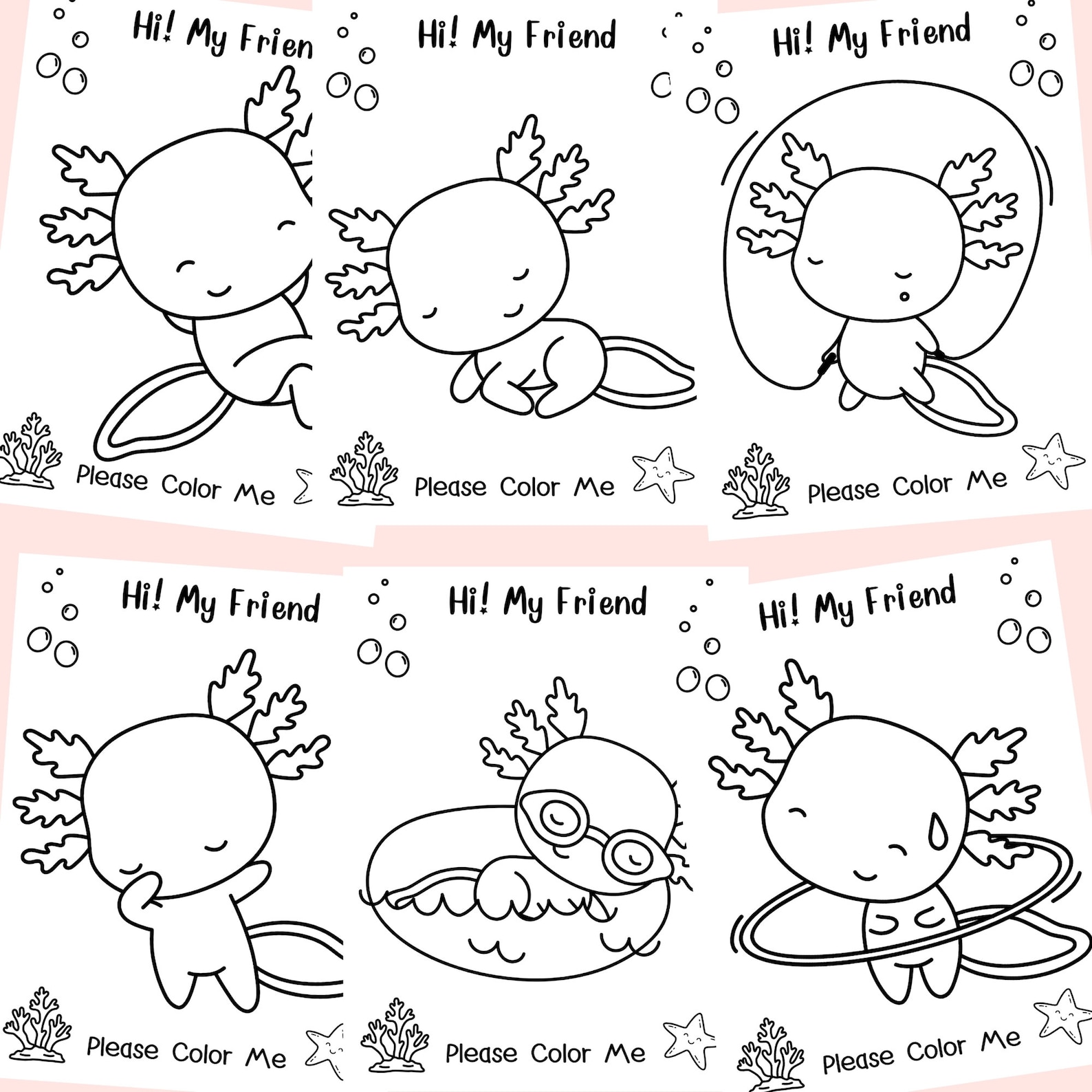 Cute Axolotl Coloring Page, Printable Coloring Sheets for Kindergarten ...