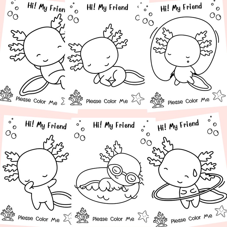 Cute Axolotl Coloring Page, Printable Coloring Sheets for Kindergarten ...