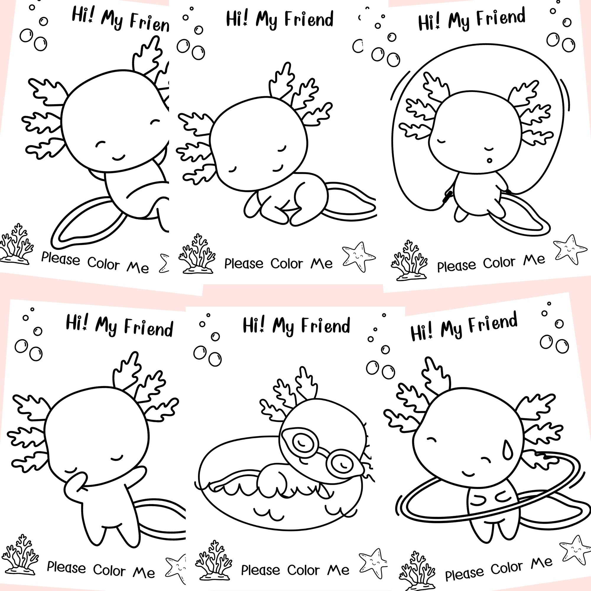 Cute Axolotl Coloring Page, Printable Coloring Sheets for Kindergarten ...