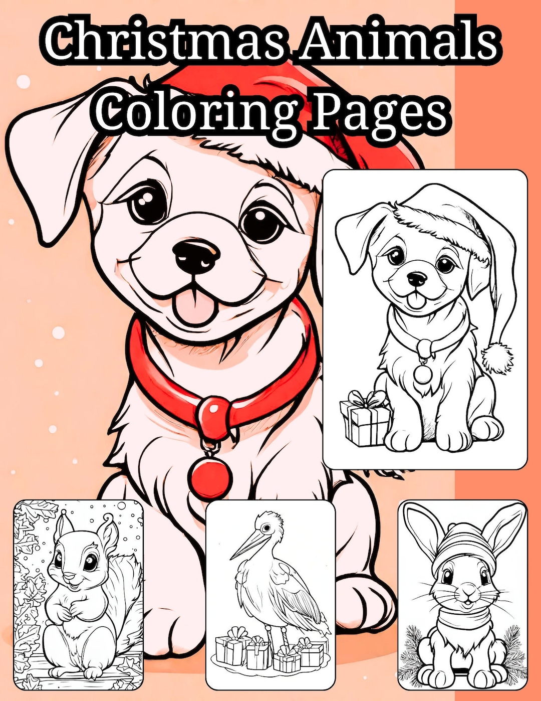 Christmas Animals Coloring Pages PDF Nine Printable Pages - Etsy