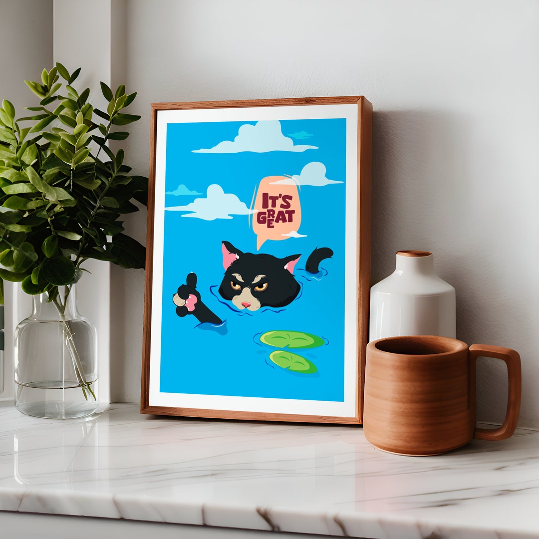 Funny Cat Poster/cat Lover Gift/ Cute Kitten Illustration/cat Digital ...
