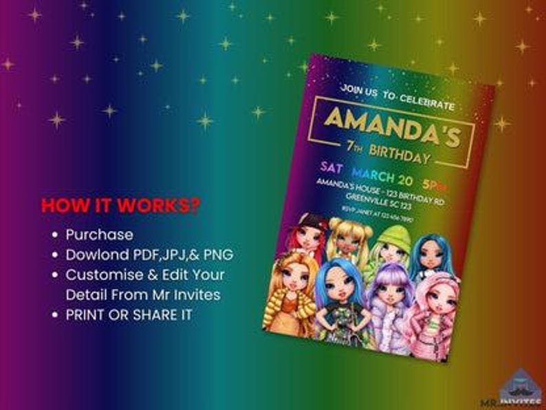 Rainbow High Birthday Party Invitation - Customizable Printable Digital ...