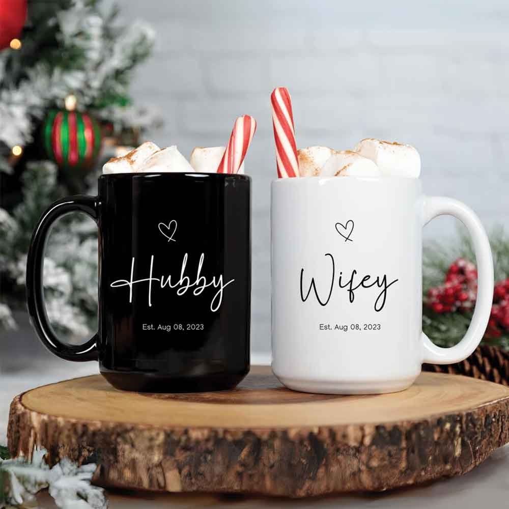 Personalized Couple Mug Custom Date White and Black Coffee Mug Set for ...