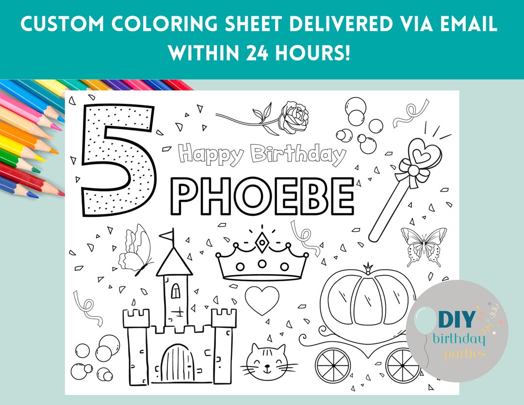 Customizable Princess Birthday Coloring Sheet, Printable, Gift, Child's ...