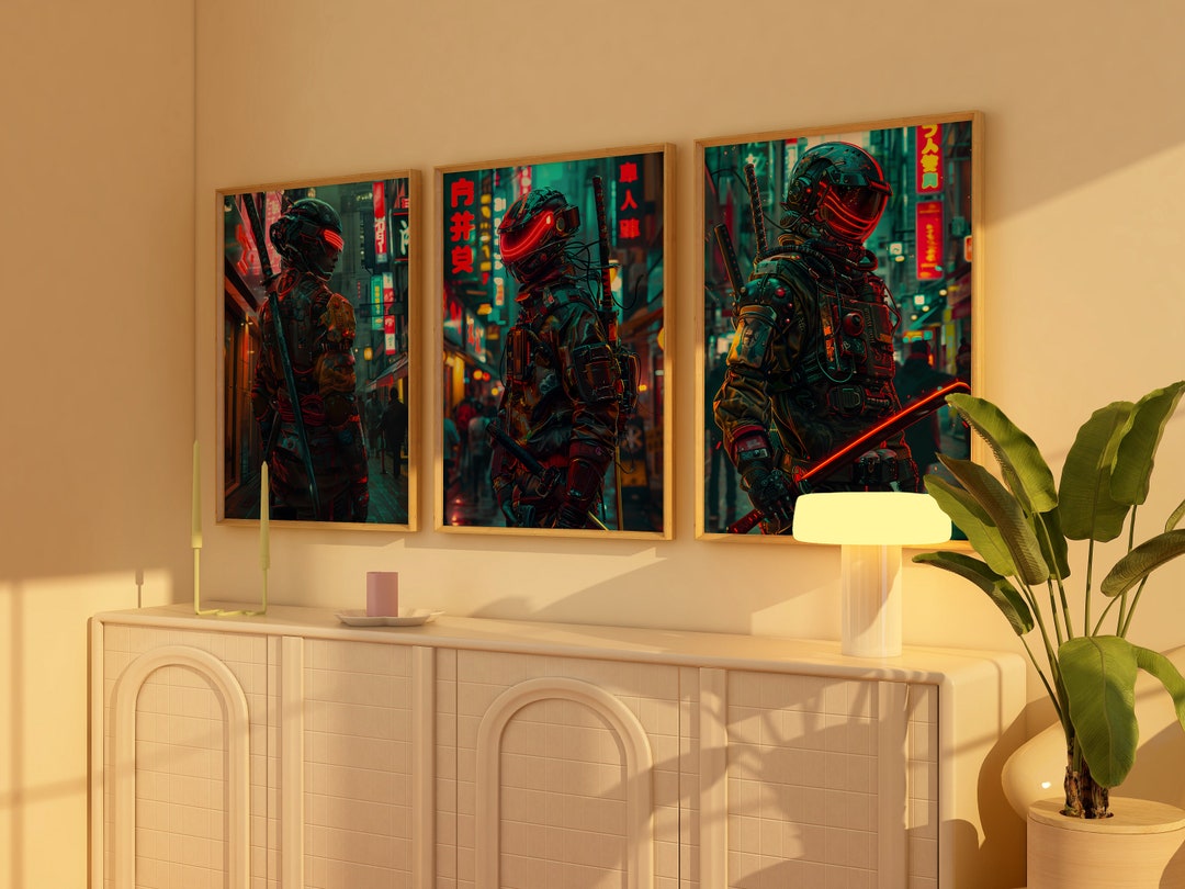 Cyberpunk Samurai Enforcer Wall Art Print Poster, Frame, Canvas ...