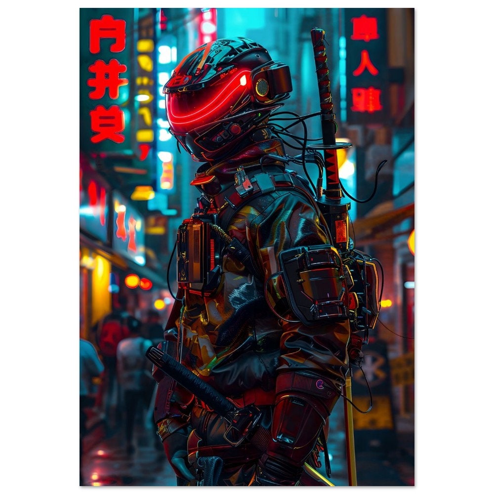 Cyberpunk Samurai Enforcer Wall Art Print Poster, Frame, Canvas ...